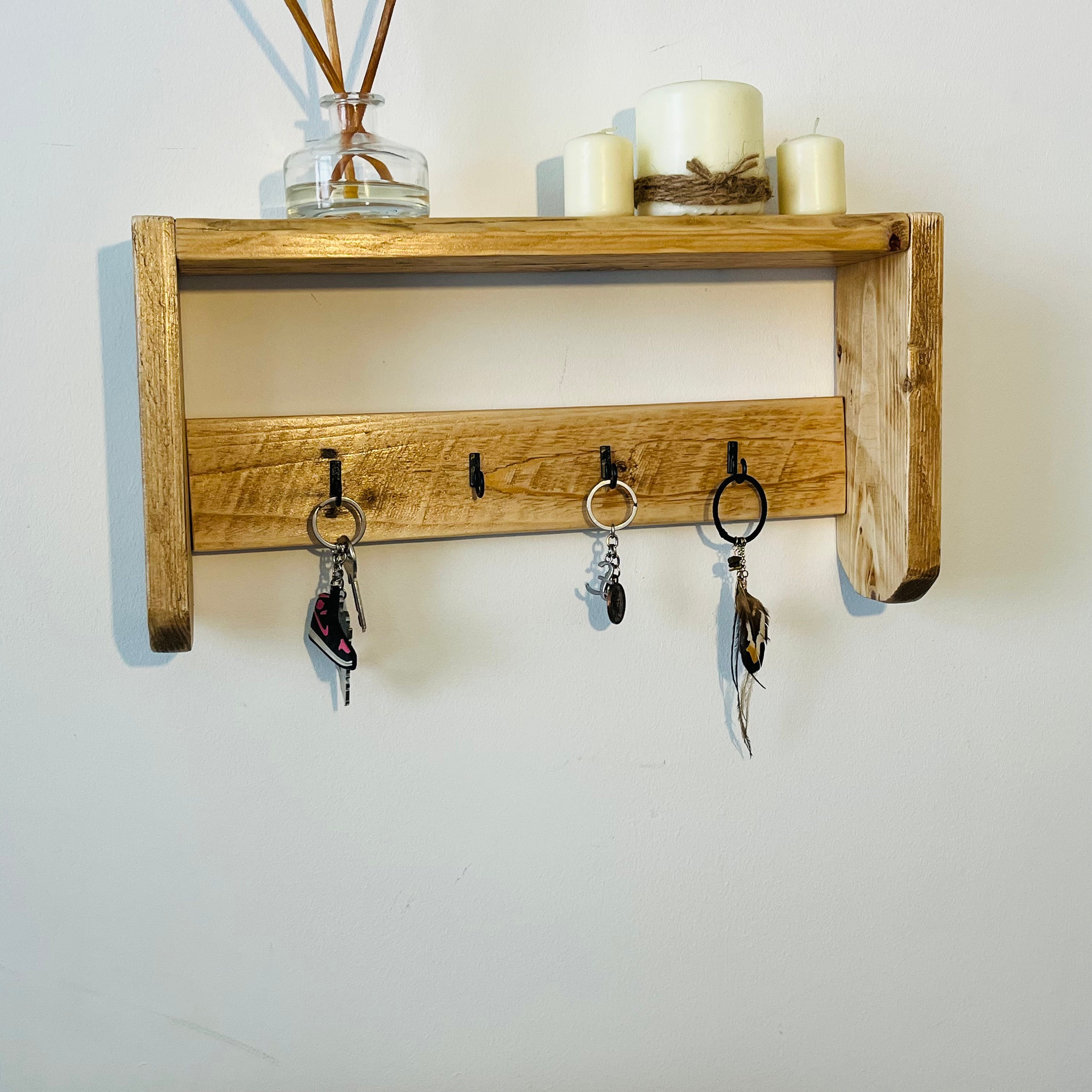 Reclaimed Wood Key Holder With Shelf: Handmade Rustic Organizer - Etsy