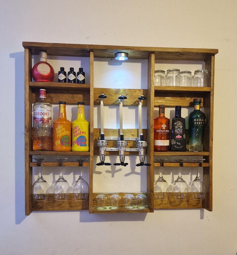 Handmade Wooden Home Bar | Wall Mounted With Led Lights and Optics - Etsy