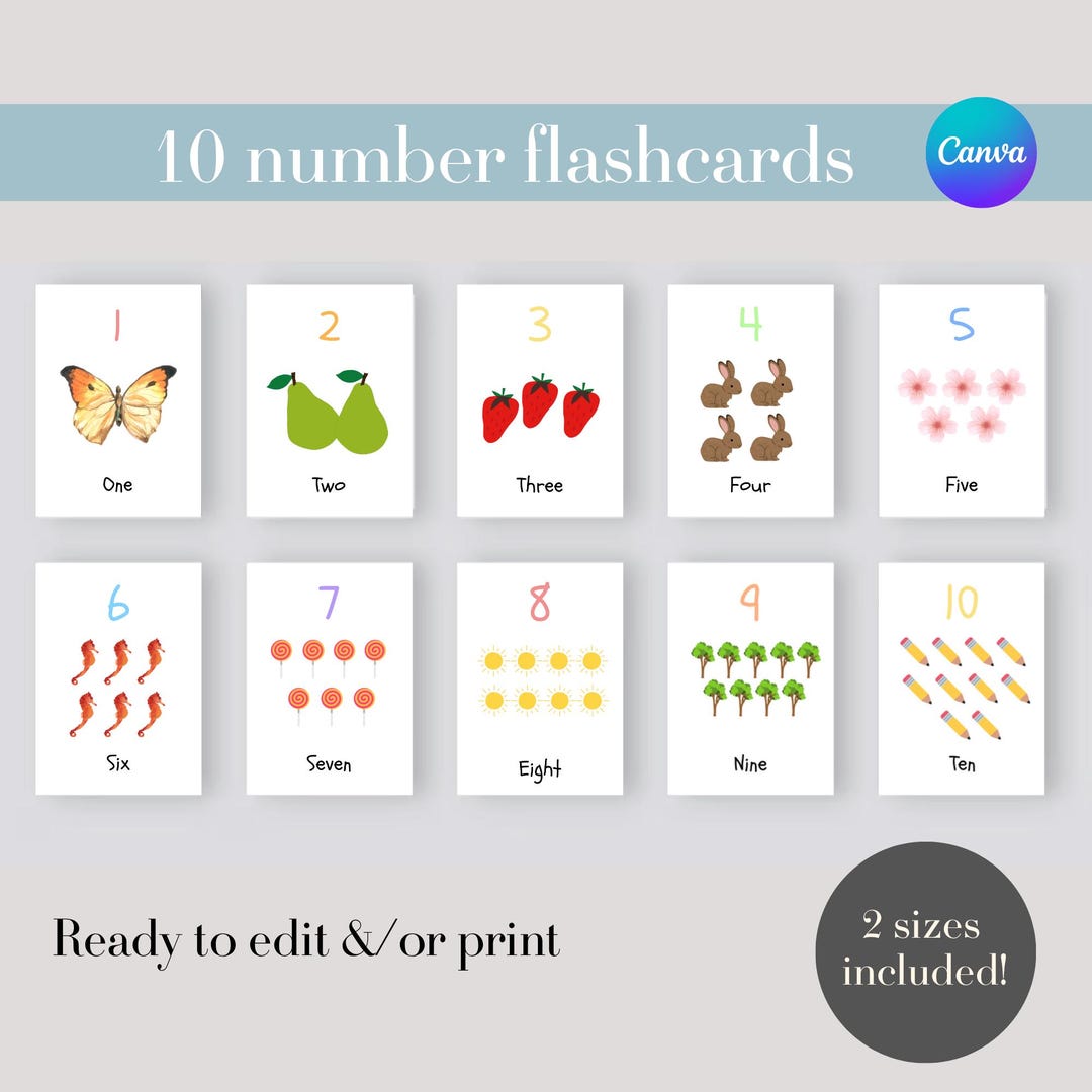 Number Customizable Flashcards for Children, School, Teacher, Classroom ...