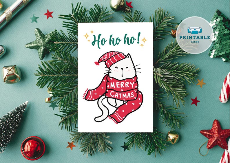 Funny Cat Christmas Card, Charming Unique Holiday Card, Fun Holiday ...