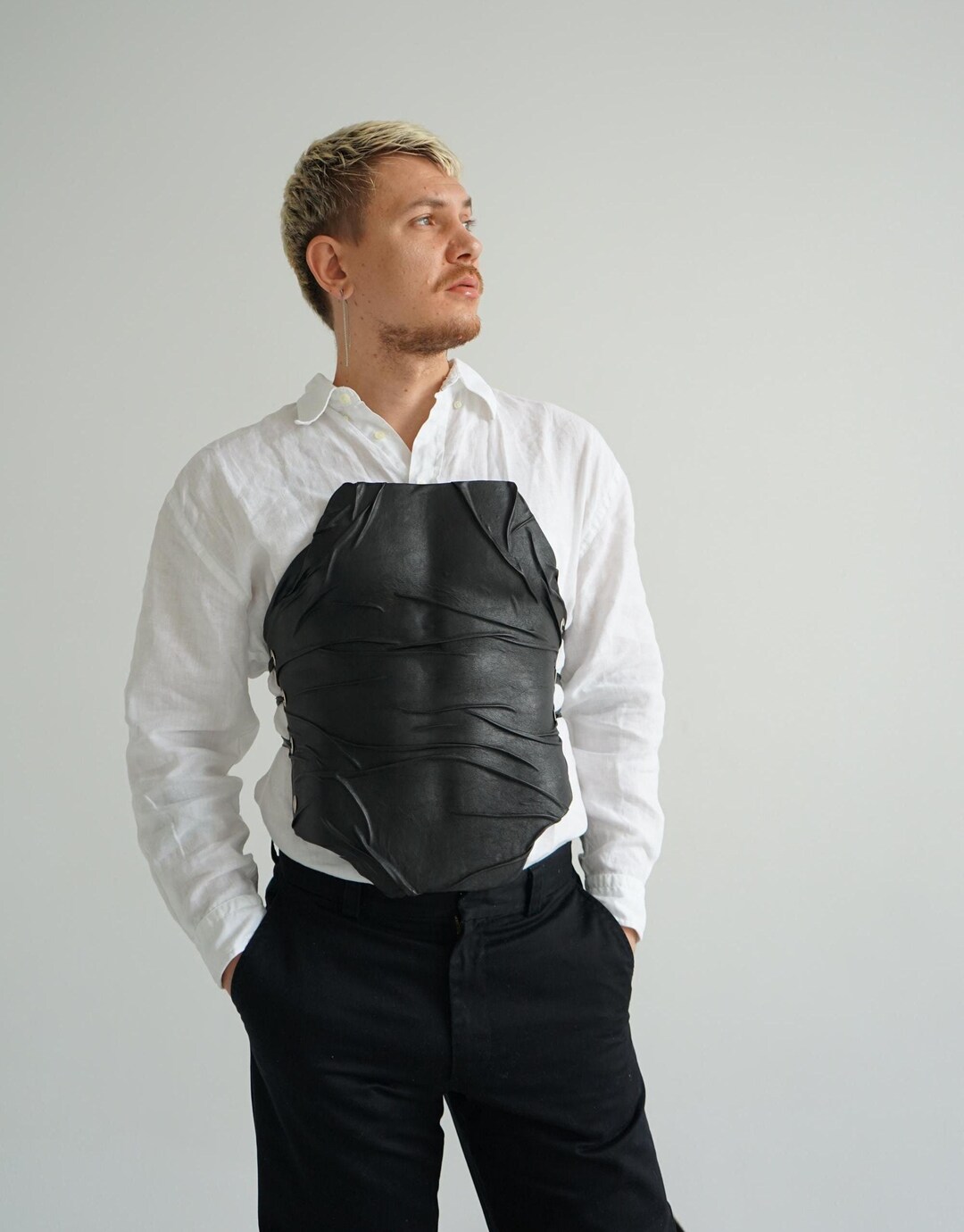 Elegant Men's Corset Armor Chest, Black Italian Eco Leather Corset ...