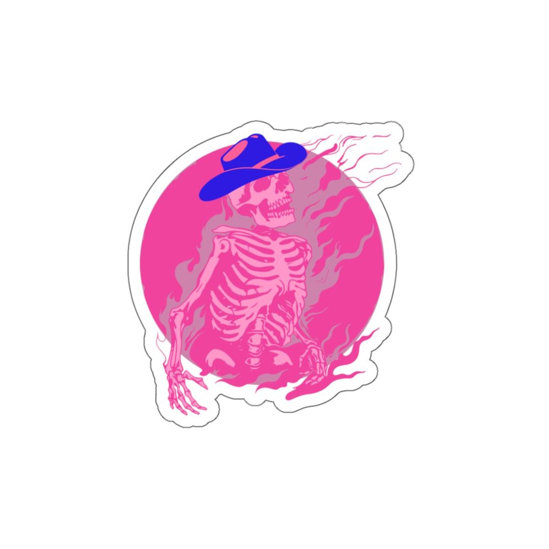 Ghoul Cowboy Skeleton Die-cut Vinyl Sticker Halloween Ghoul Pink ...