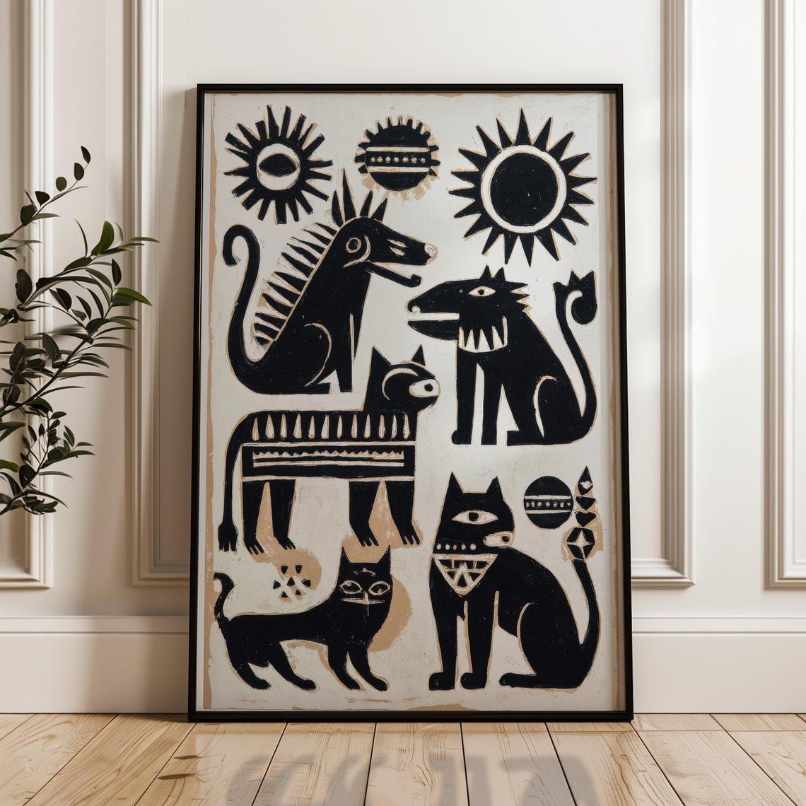 Traditional Mexican Animals Poster - Black and Gold Folk Art Print ...
