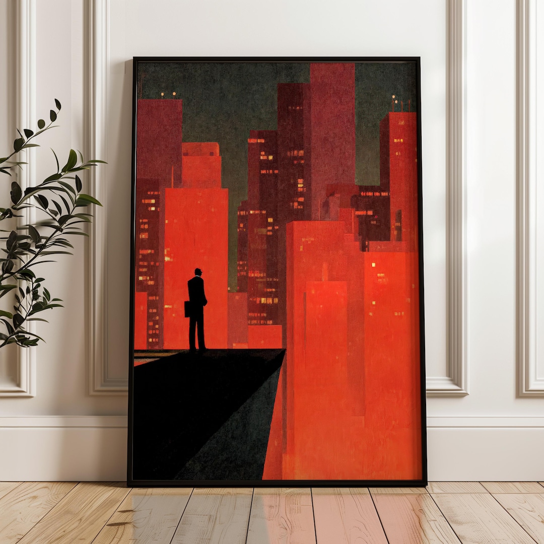 Silhouette Man Cityscape, Y2k Indie Decor, Digital Poster Download - Etsy