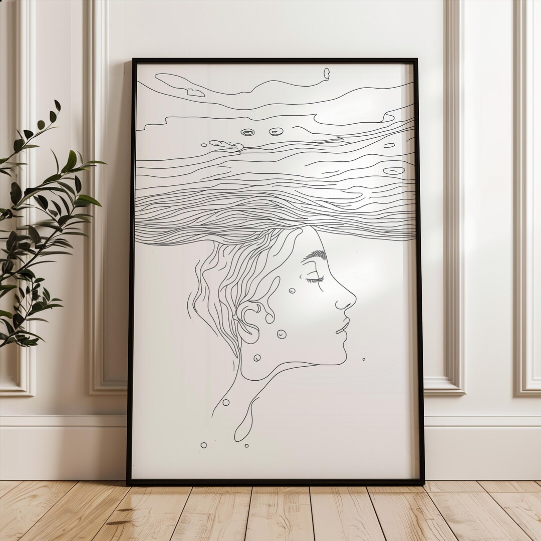 Dreaming Woman Line Art Poster, Minimalistic Feminist Art Print, Black ...