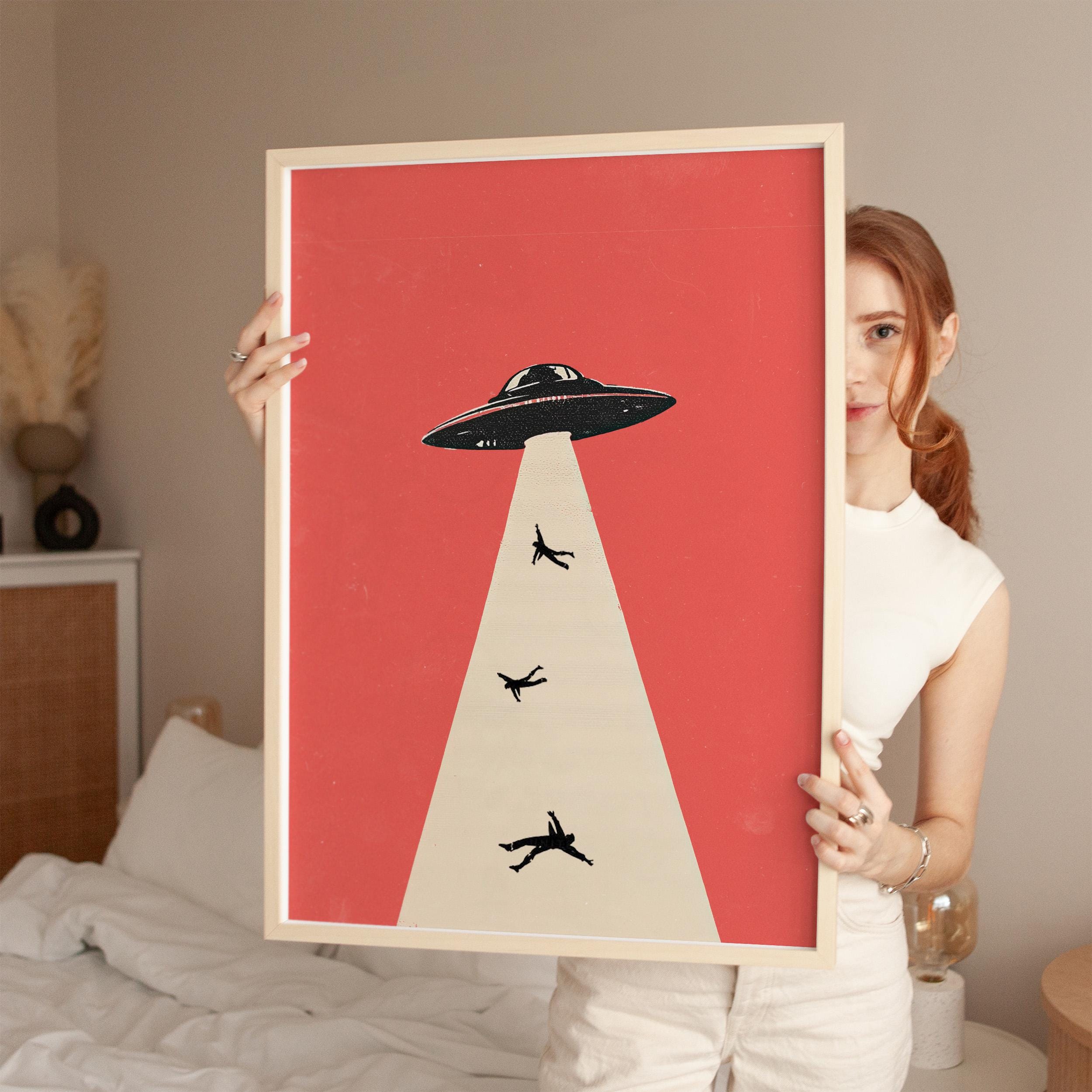 Alien Abduction Poster, UFO Poster, Retro Futurism, Whimsical Artful ...