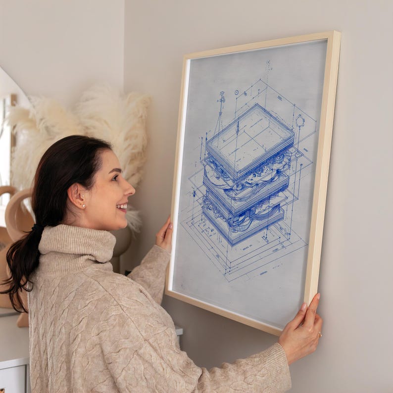 Blueprint Sandwich, Technical Drawing, Digital Poster Download - Etsy