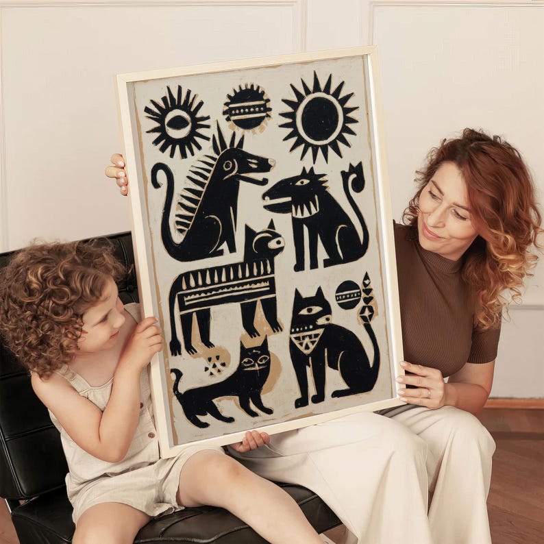 Traditional Mexican Animals Poster - Black and Gold Folk Art Print ...