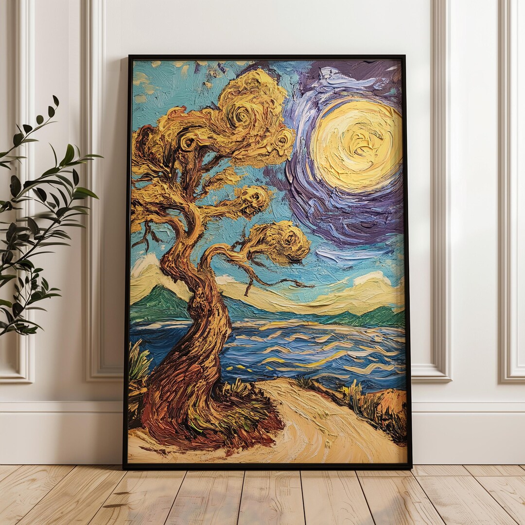 Oil Painting Poster, Van Gogh Style, Swirly Tree, Vibrant Colors ...