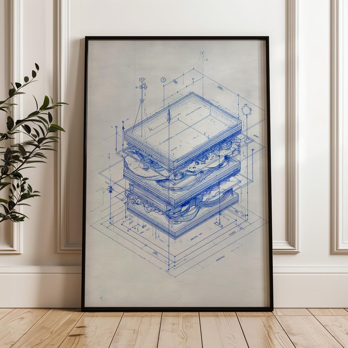 Blueprint Sandwich, Technical Drawing, Digital Poster Download - Etsy