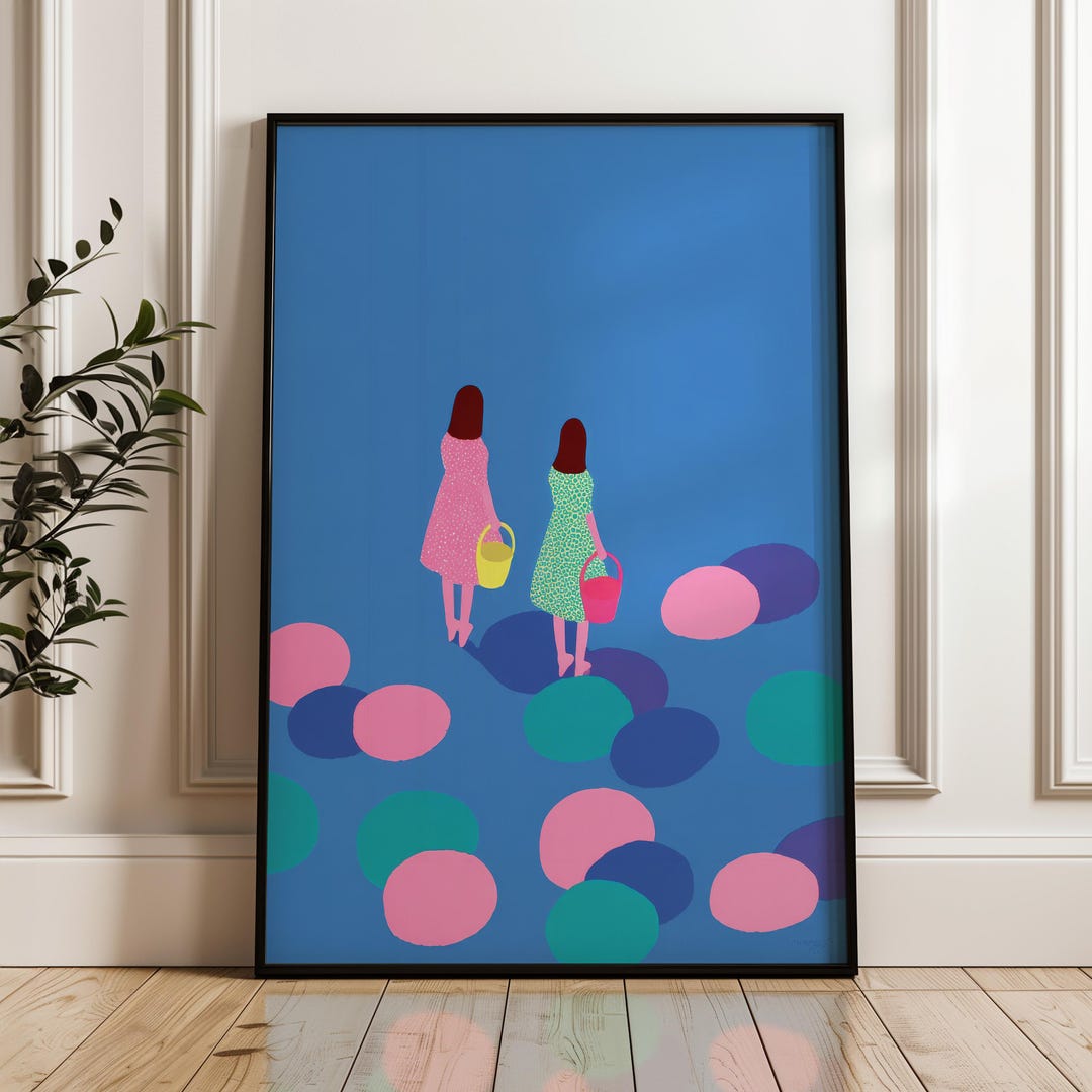Minimal Art Print, Modern Pop Art Poster, Blue and Pink Wall Decor ...