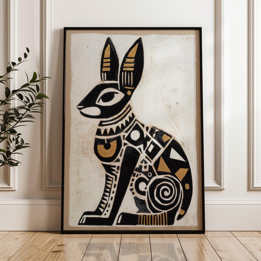 Traditional Mexican Rabbit Poster - Black and Gold Folk Art Print ...