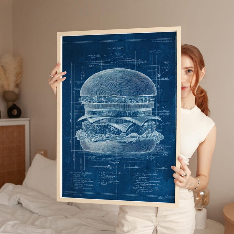 Burger Blueprint, Vintage, Digital Poster Download - Etsy
