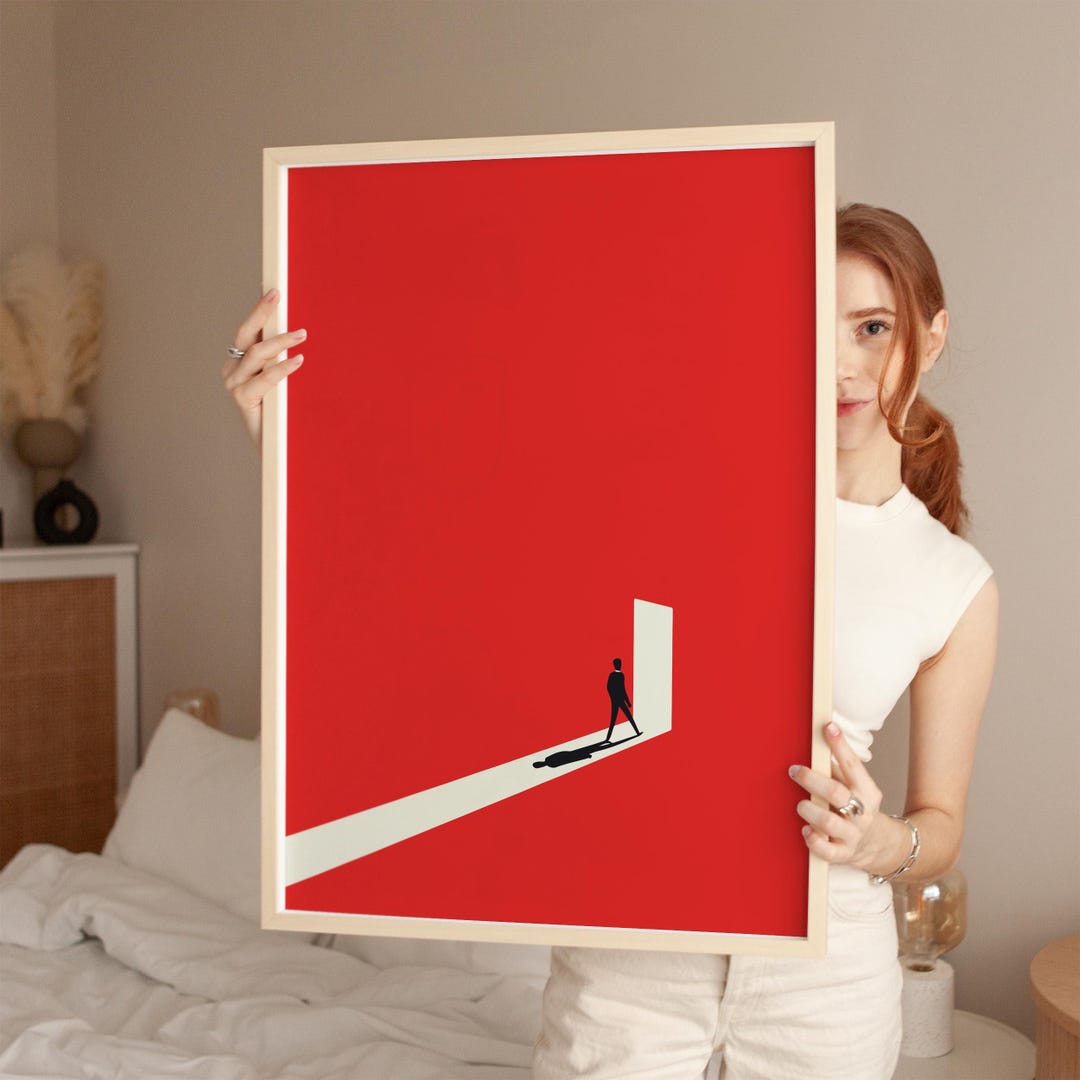 Geometric Minimalist Poster, Red Poster, Beige Poster, Architecture ...
