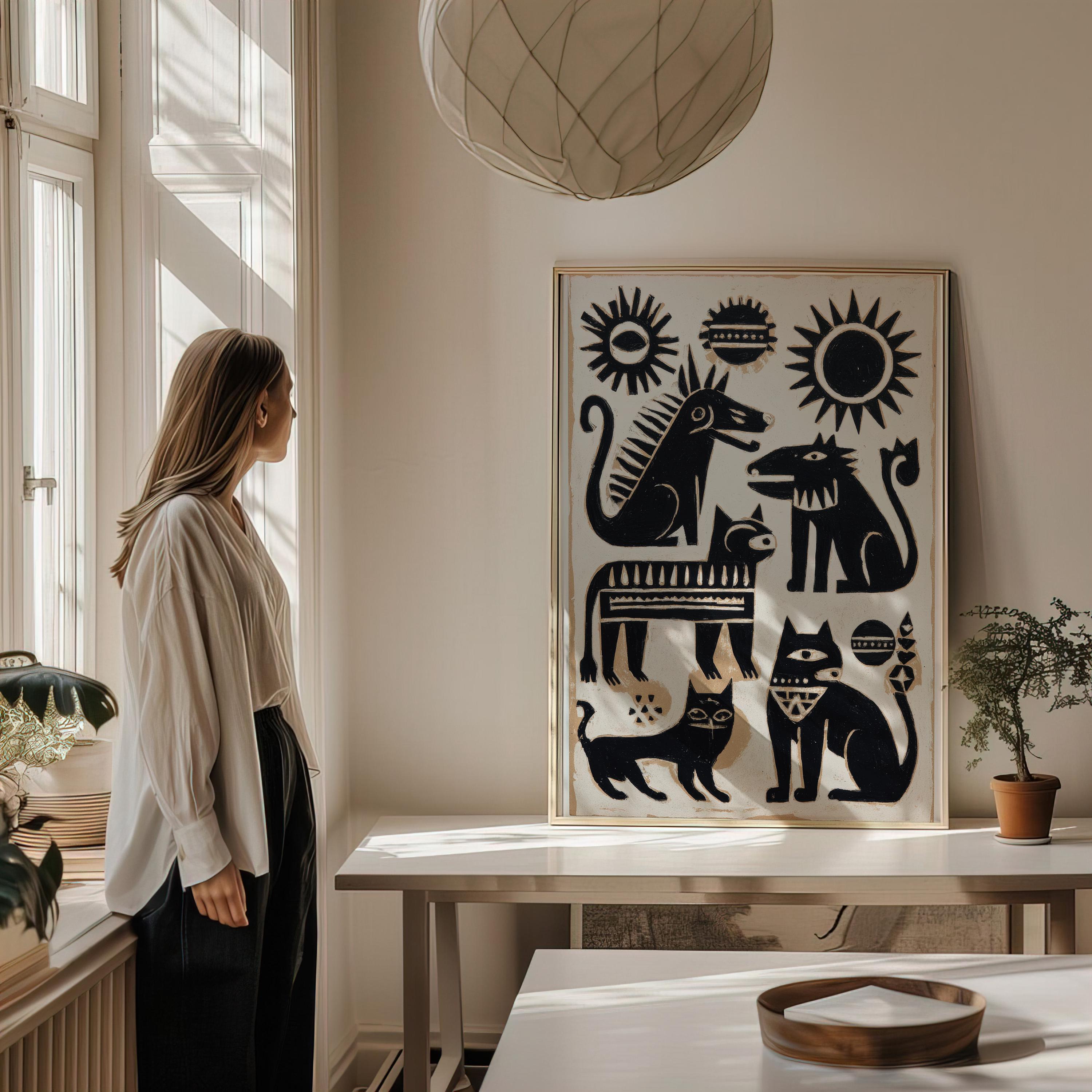 Traditional Mexican Animals Poster - Black and Gold Folk Art Print ...