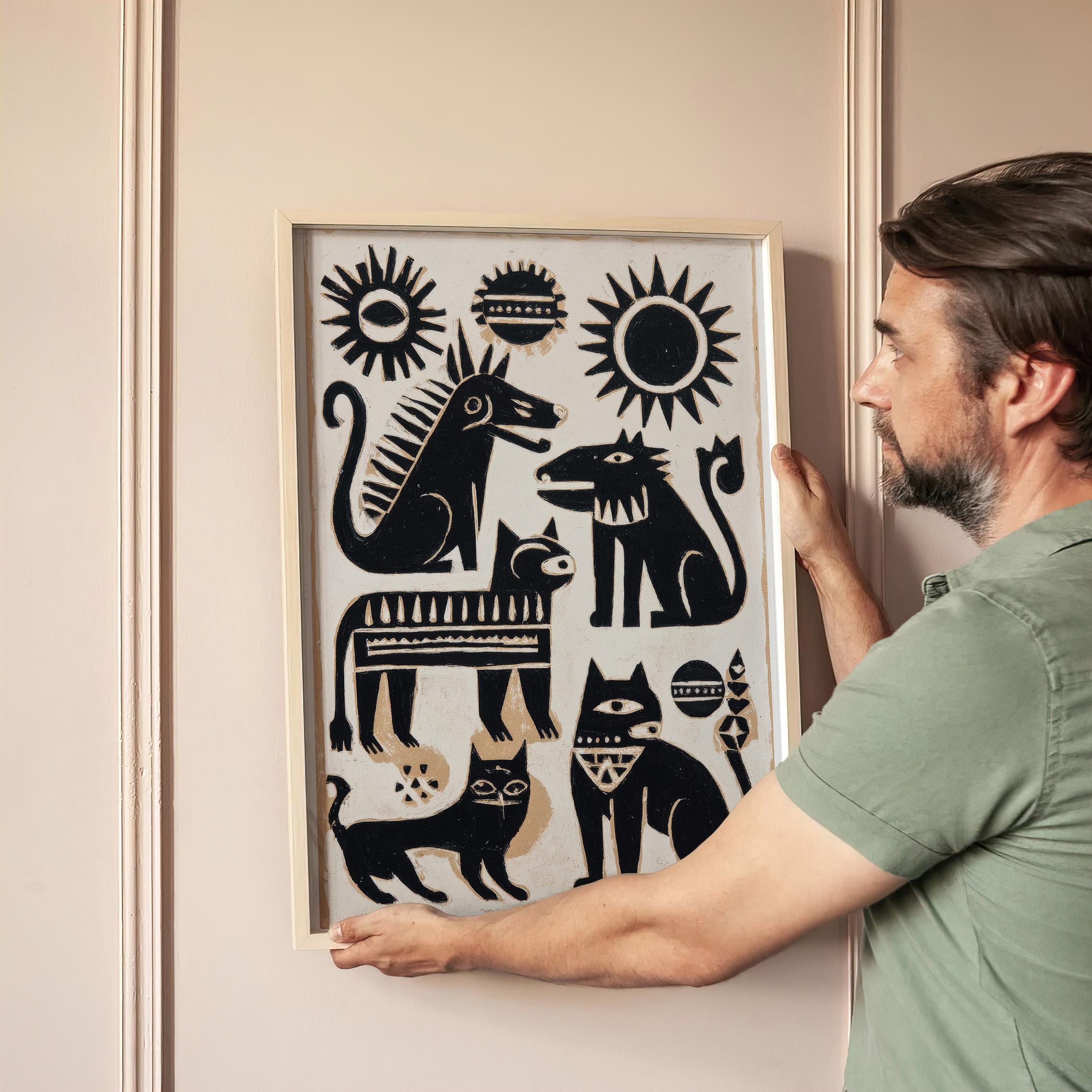 Traditional Mexican Animals Poster - Black and Gold Folk Art Print ...