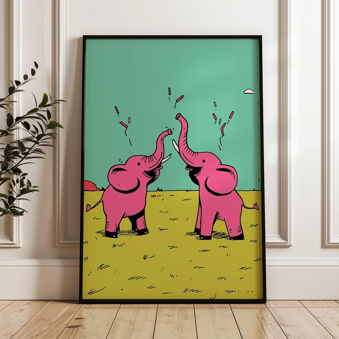 Pink Elephant Poster, Funny Comedy Animal Art Print, Gift Idea, Nursery ...