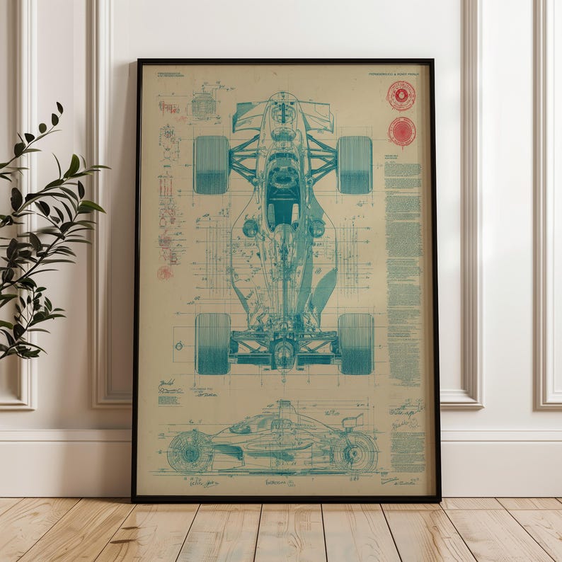 Formula 1 Racing Car Blueprint, Vintage, Digital Poster Download - Etsy