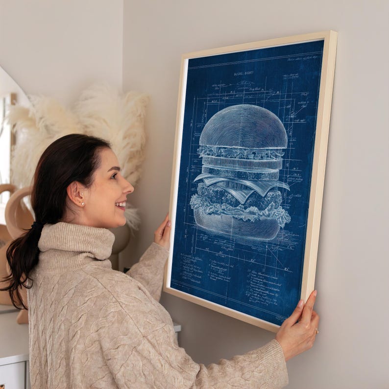 Burger Blueprint, Vintage, Digital Poster Download - Etsy