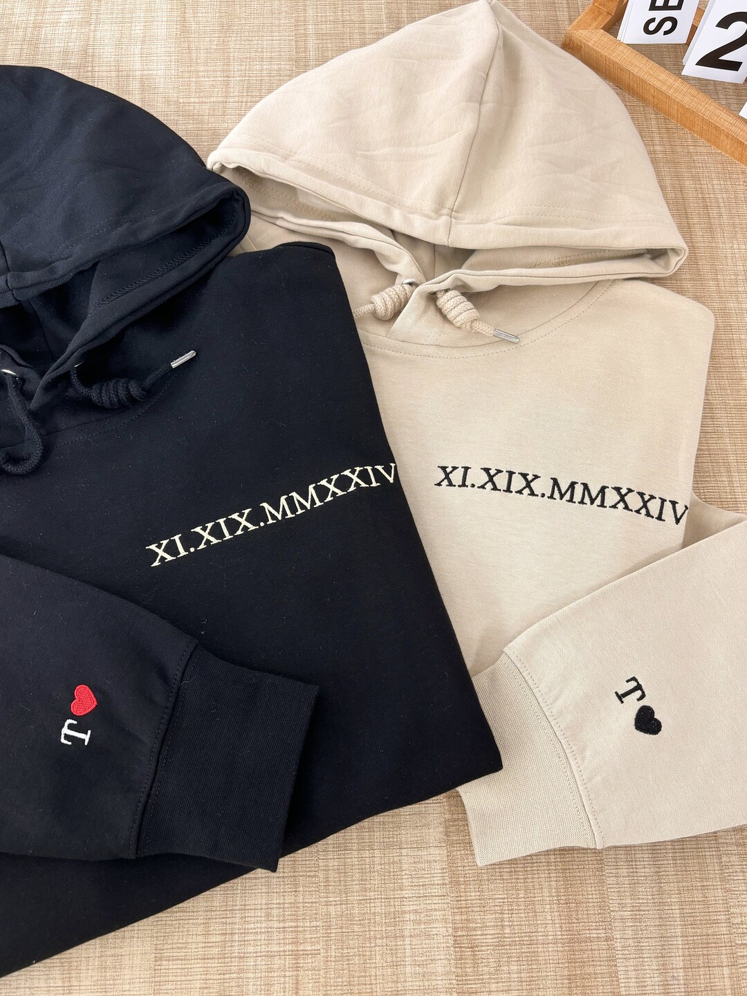 Embroidered Roman Numerals Hoodie | Anniversary Date Couple Sweatshirt ...