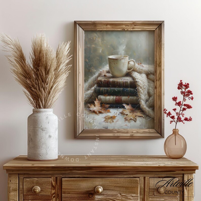 Printable Antique Teacup Art Vintage English Book Print Fall Foliage ...