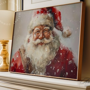 Vintage Santa Portrait Wall Art, Printable Christmas Art, Rustic Winter ...