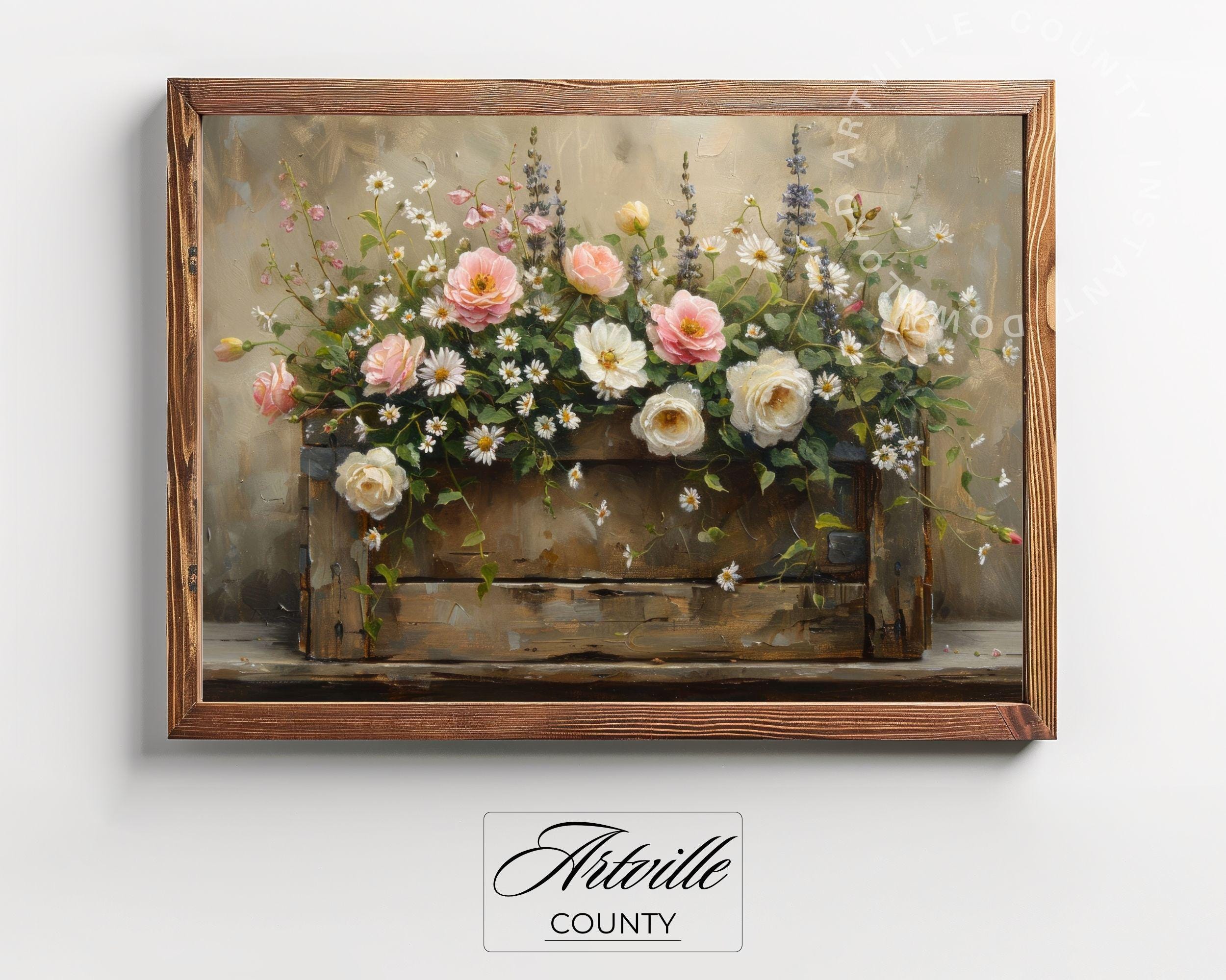 Printable Flowers in Crate Wall Art Spring Flower Print Farmhouse ...