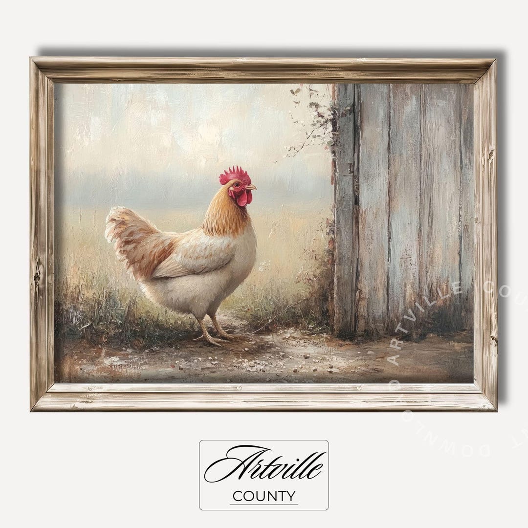 Printable Farmhouse Chicken Art, Antique Hen Painting, Vintage ...