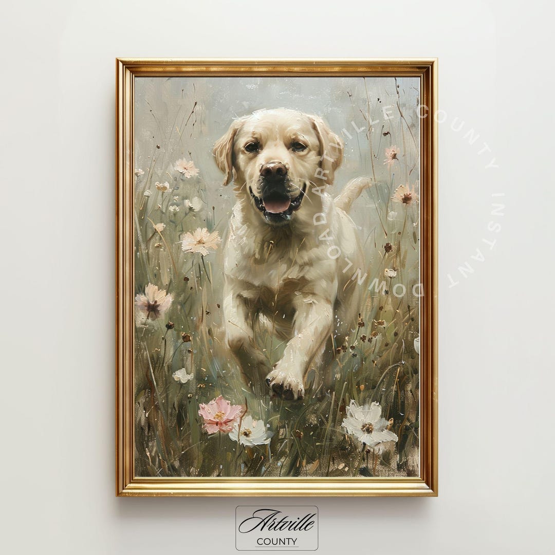 Printable Vintage Dog Oil Painting, Labrador Retriever Old Print ...
