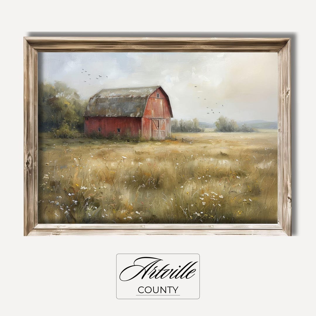 Printable Countryside Barn Painting, Vintage Cottagecore Print ...