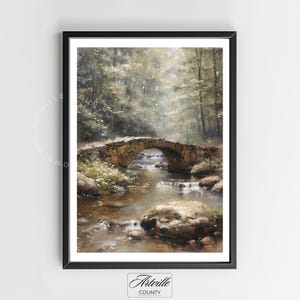 Printable Forest Bridge Painting, Farmhouse Wall Art, Vintage Landscape ...