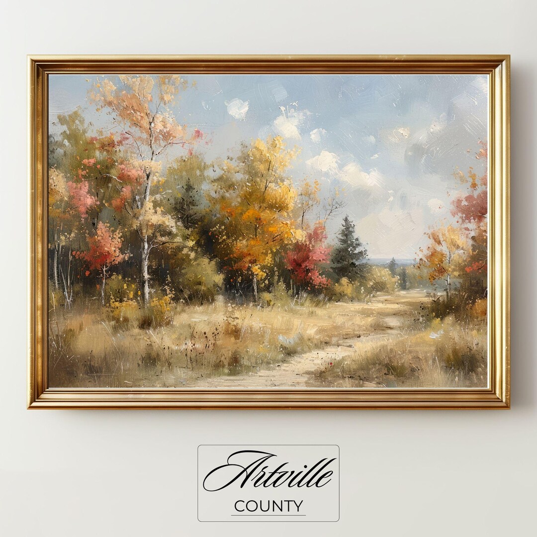 Printable Vintage Autumn Landscape Painting, Fall Nature Wall Art ...