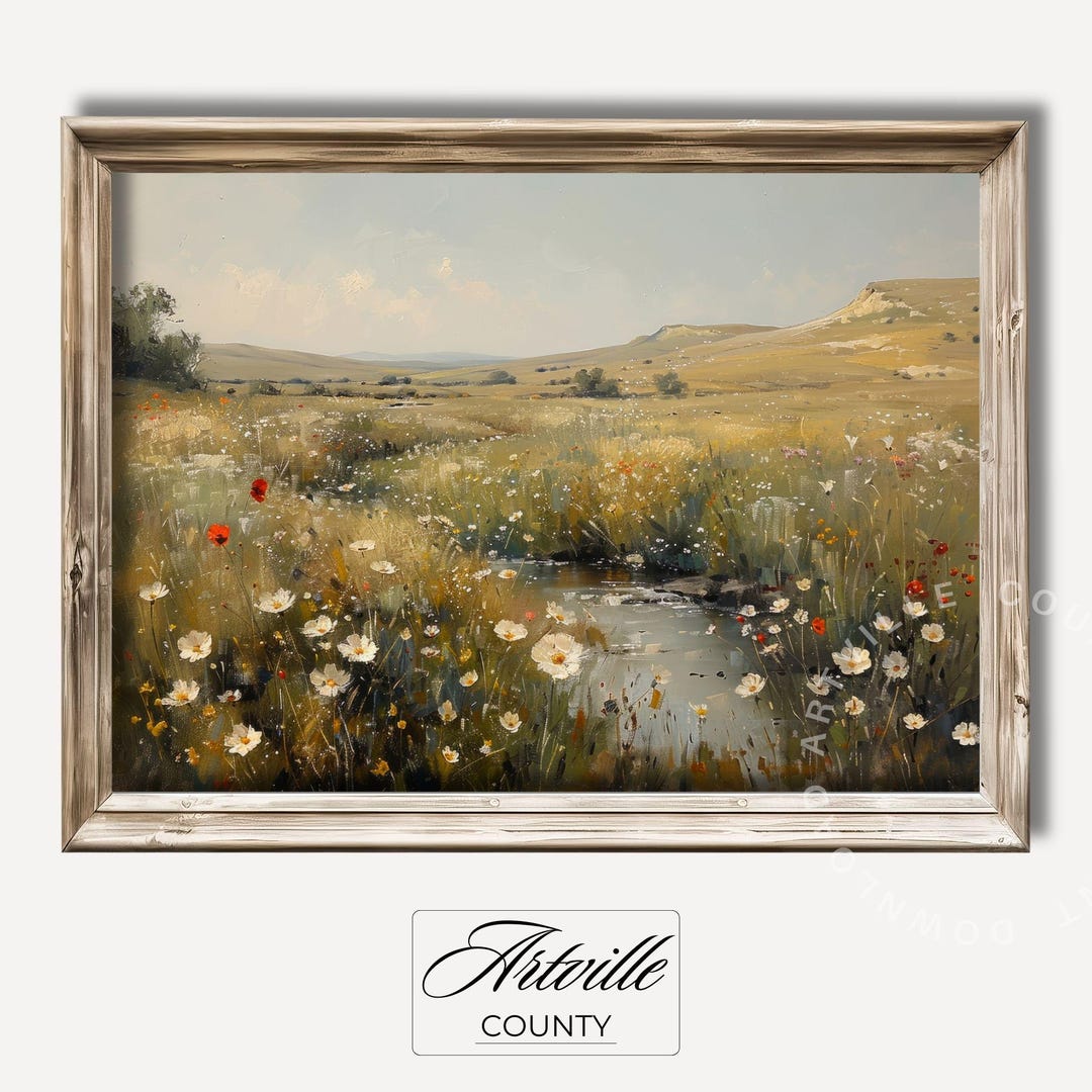 Vintage Wildflower Field Print, Printable Spring Wall Art, Countryside ...