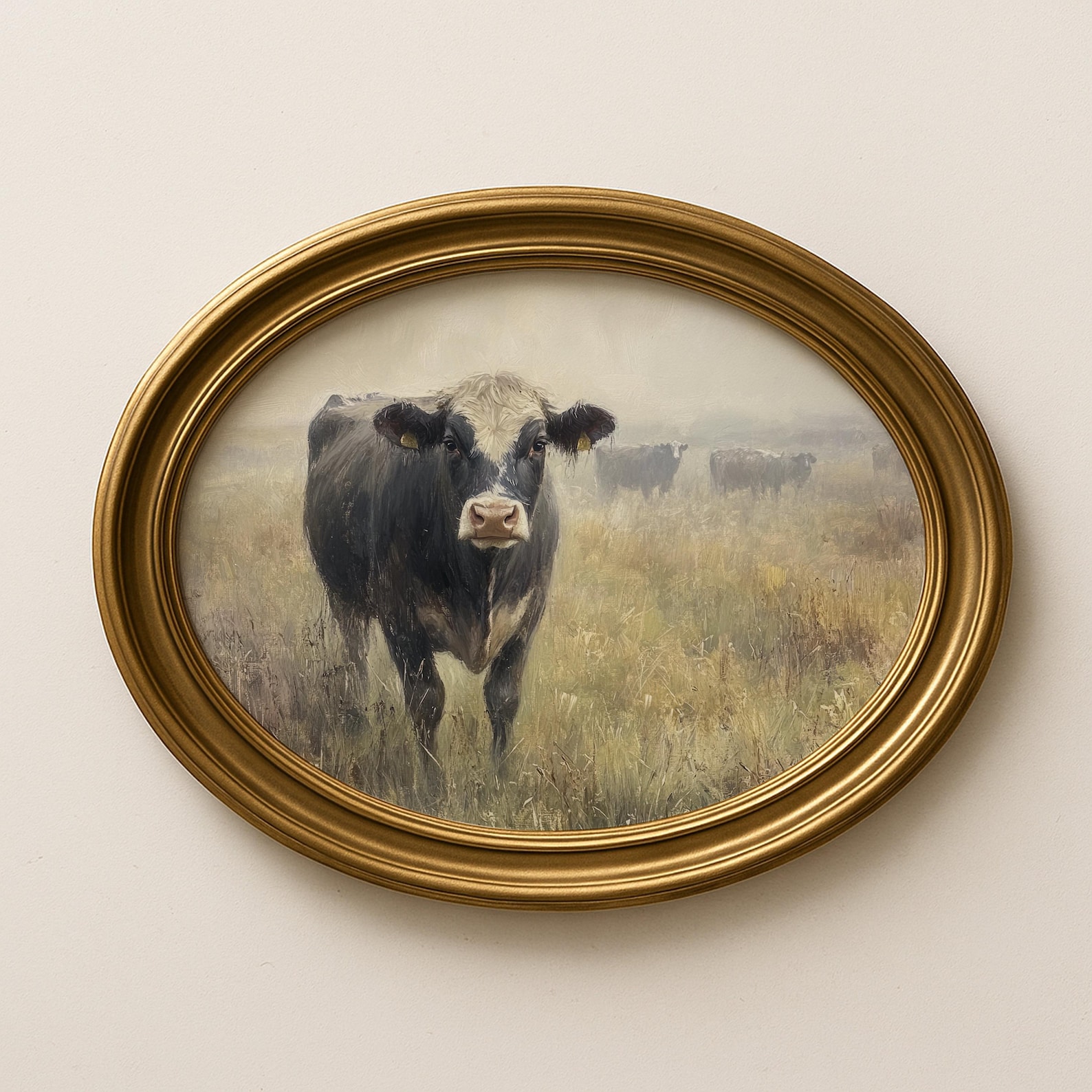 Printable Vintage Cow Print, Country Landscape Painting, Cow Art ...