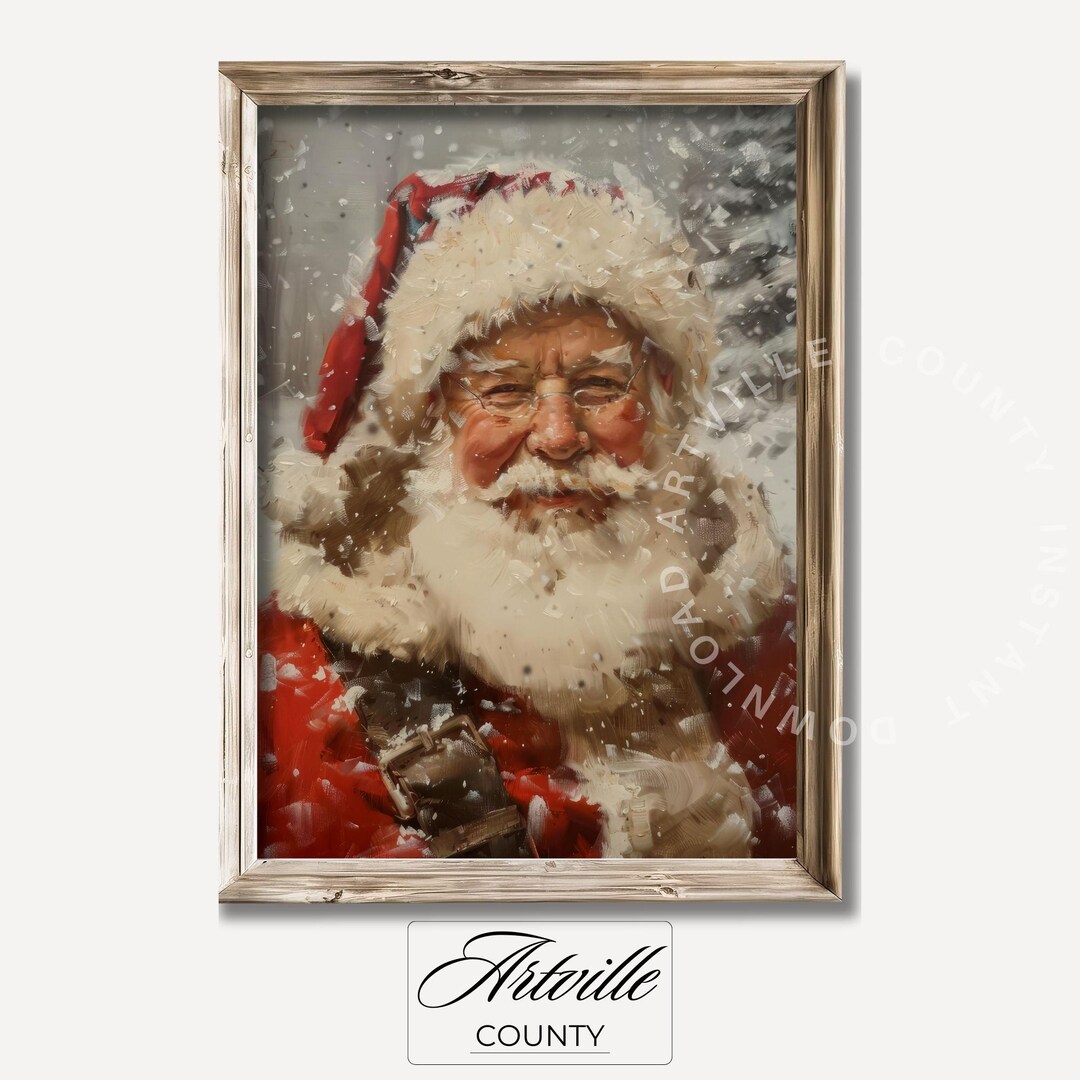 Vintage Santa Portrait Wall Art, Printable Christmas Art, Rustic Winter ...