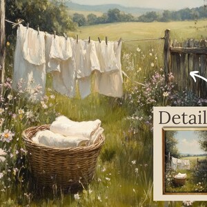 Farmhouse Laundry Day Print, Printable Country Landscape Painting ...