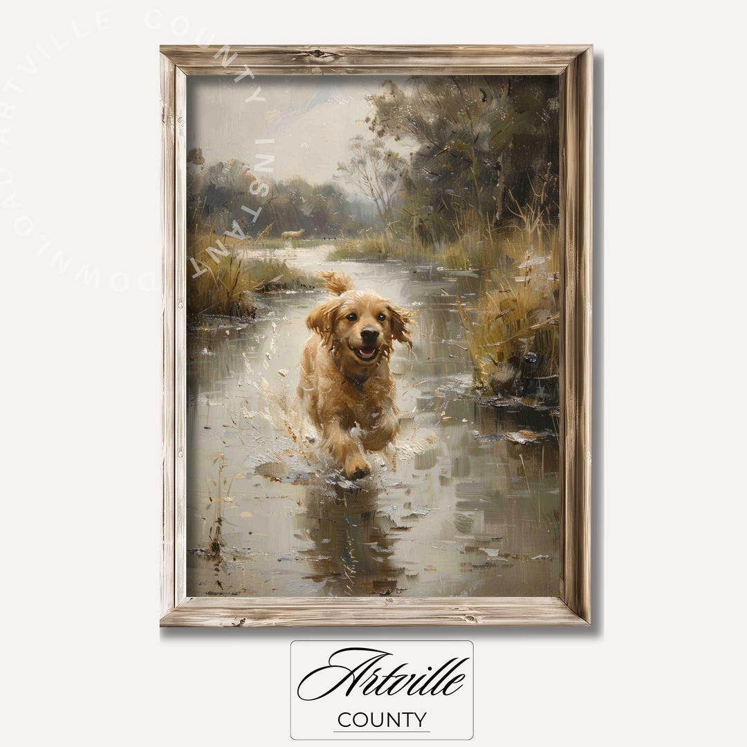 Printable Hunting Dog Print, Vintage Spaniel Dog Oil Painting ...