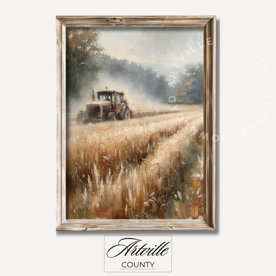 Printable Tractor Painting, Farming Print, Farmhouse Wall Art, Vintage ...