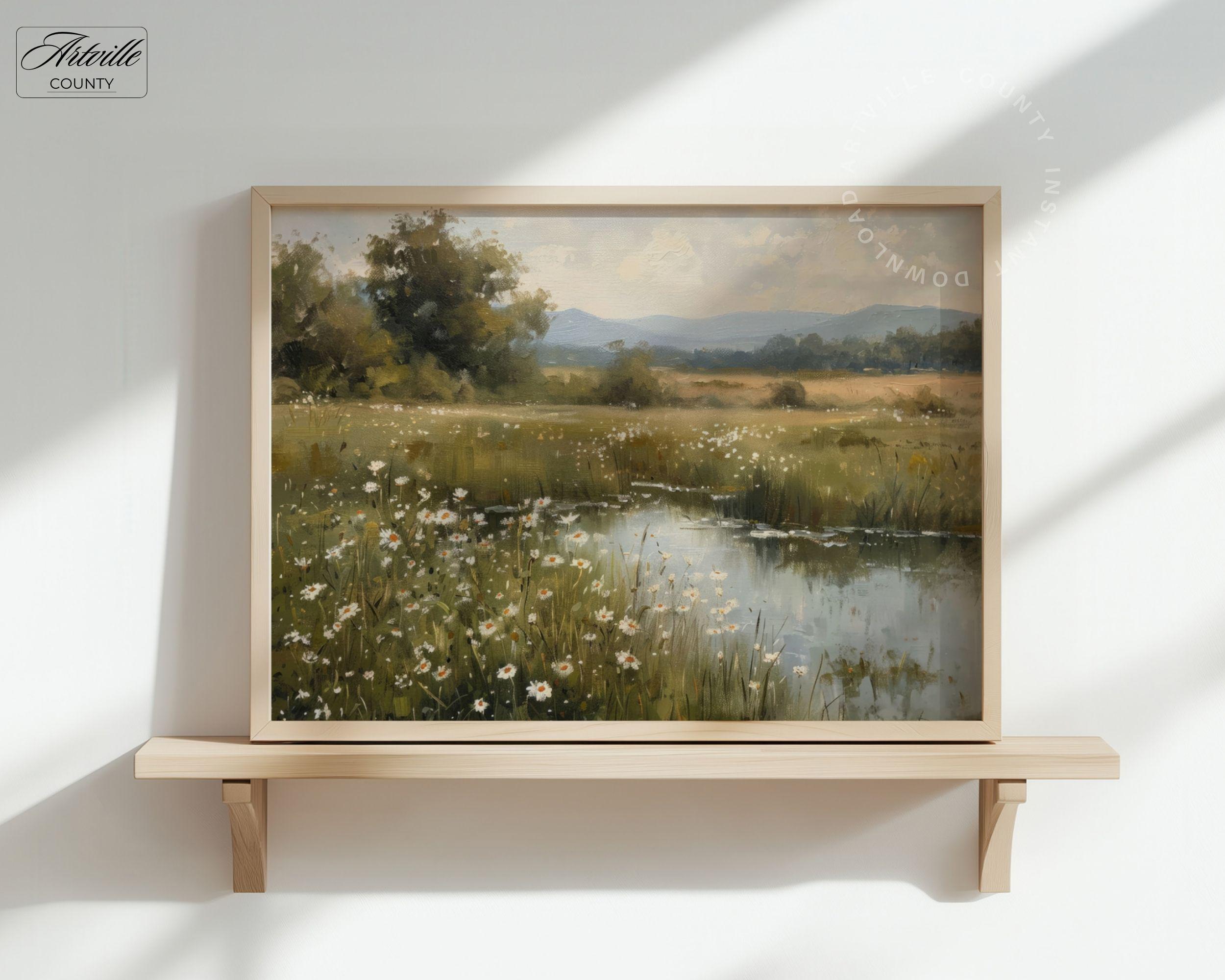 Printable Spring Landscape Painting Vintage Wildflowers Wall Art Spring ...