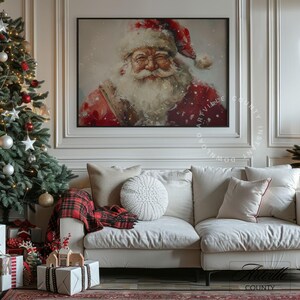 Vintage Santa Portrait Wall Art, Printable Christmas Art, Rustic Winter ...