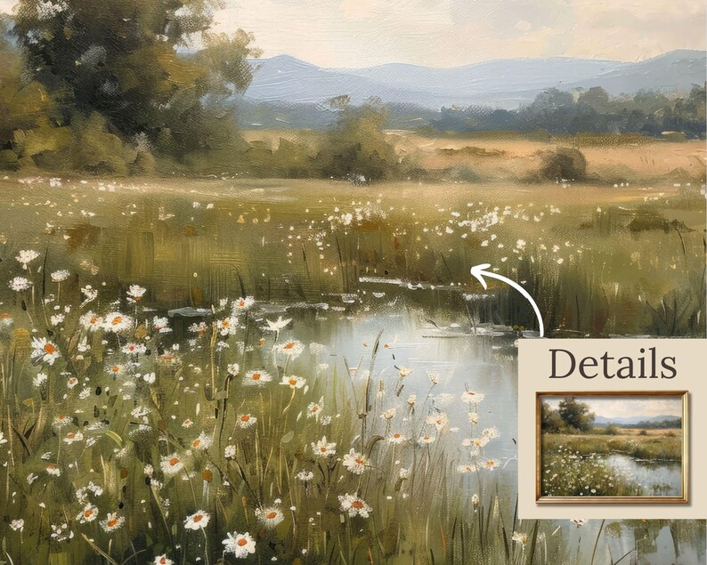 Printable Spring Landscape Painting Vintage Wildflowers Wall Art Spring ...
