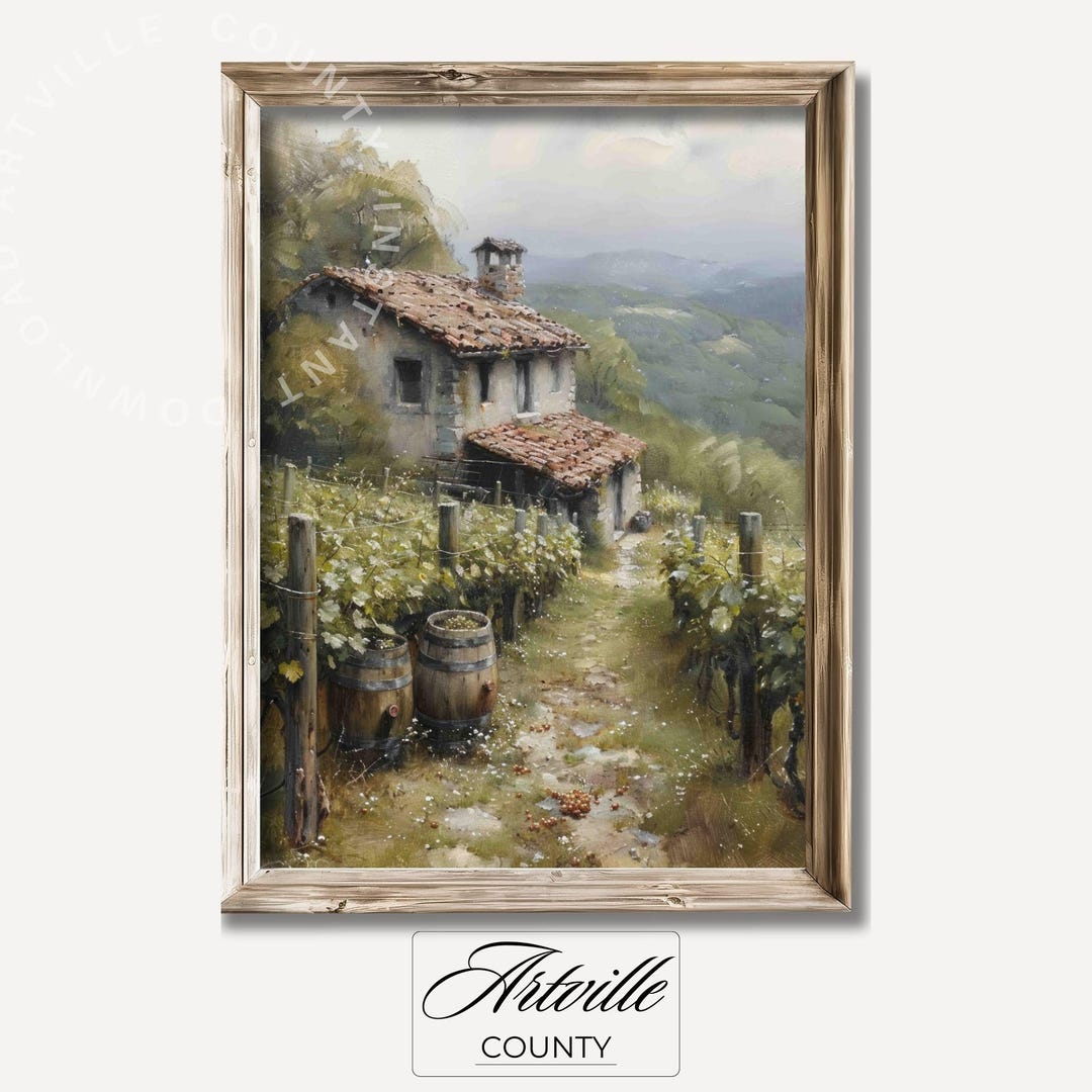 Printable Vintage Vineyard Painting, French Countryside Landscape Print ...