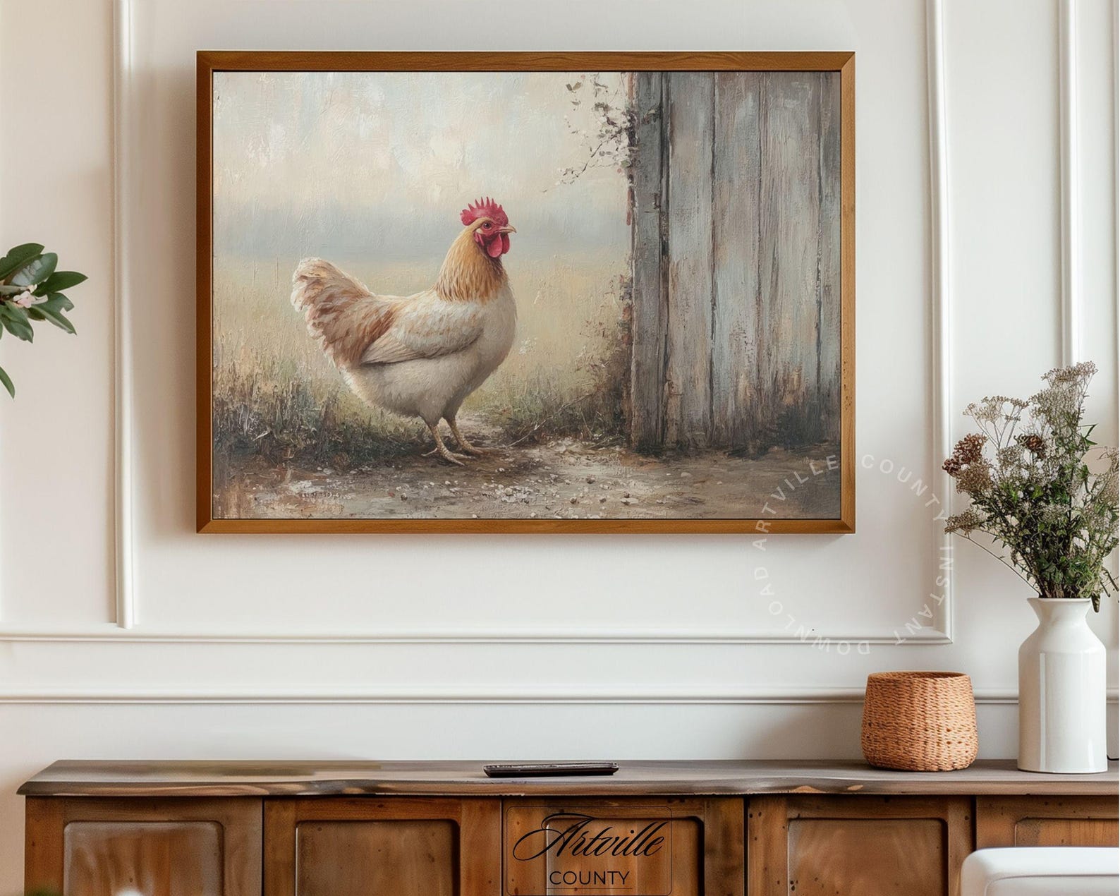 Vintage Chicken Painting Printable Antique Hen Art Vintage Country Art ...
