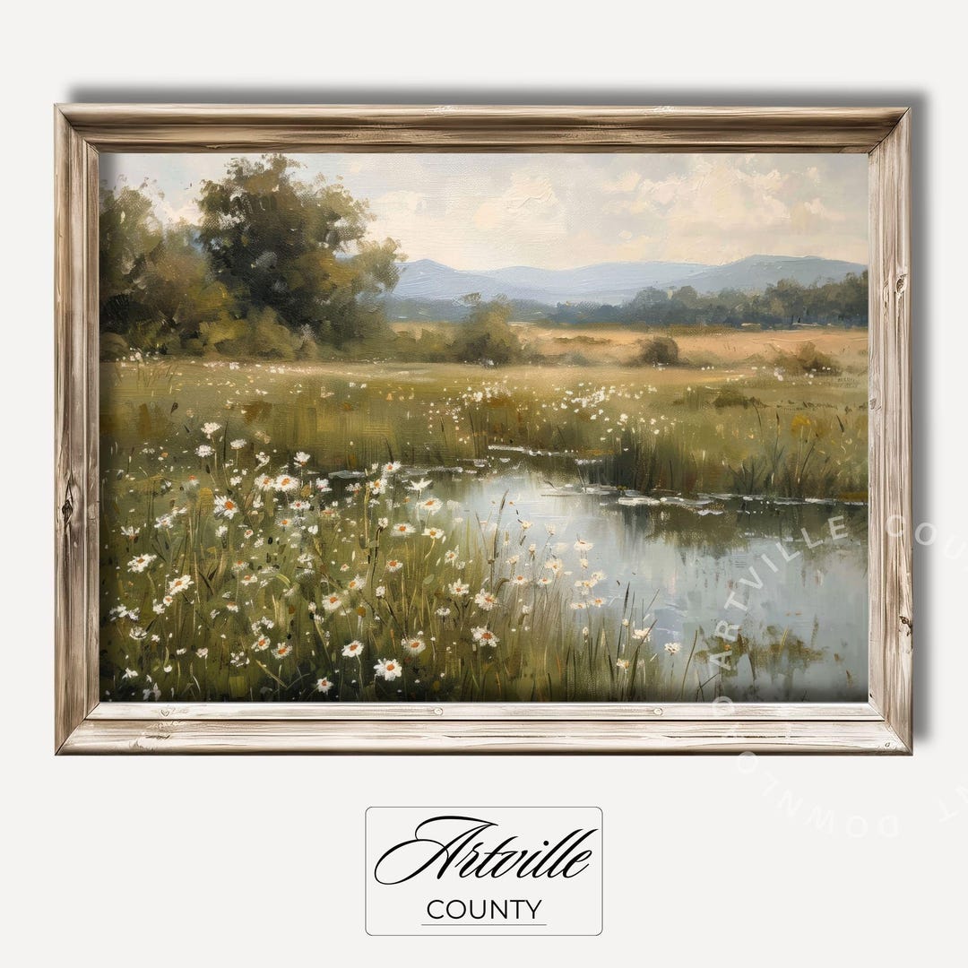 Printable Spring Landscape Painting Vintage Wildflowers Wall Art Spring ...