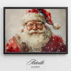 Vintage Santa Portrait Wall Art, Printable Christmas Art, Rustic Winter ...