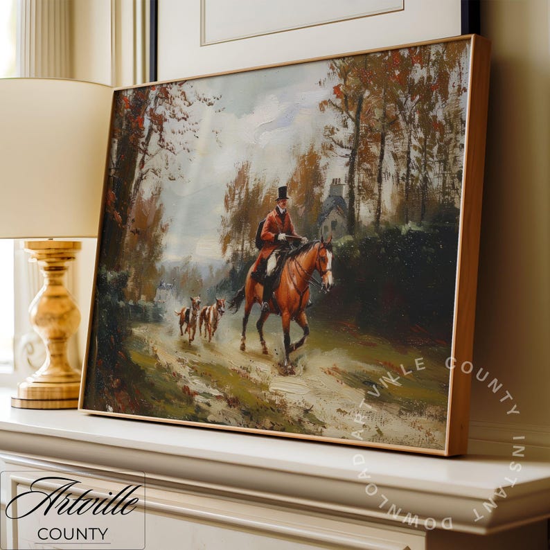 Vintage Fox Hunting Print, Printable Horseman and Hounds Rustic ...