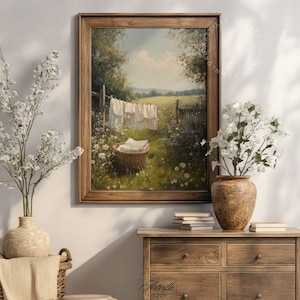 Farmhouse Laundry Day Print, Printable Country Landscape Painting ...