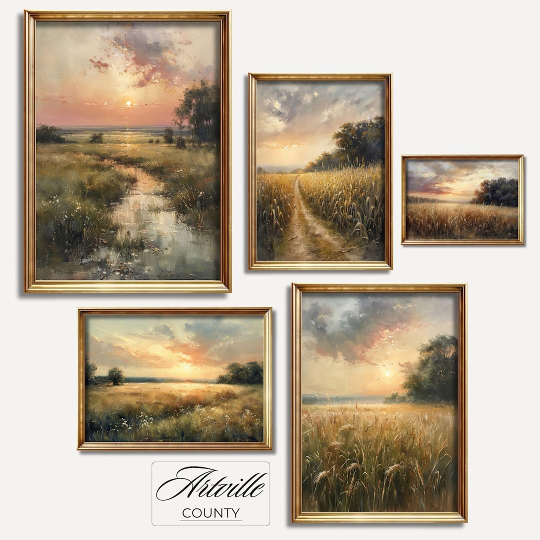 Cottagecore Gallery Wall Set, Sunset Print, Vintage Countryside ...