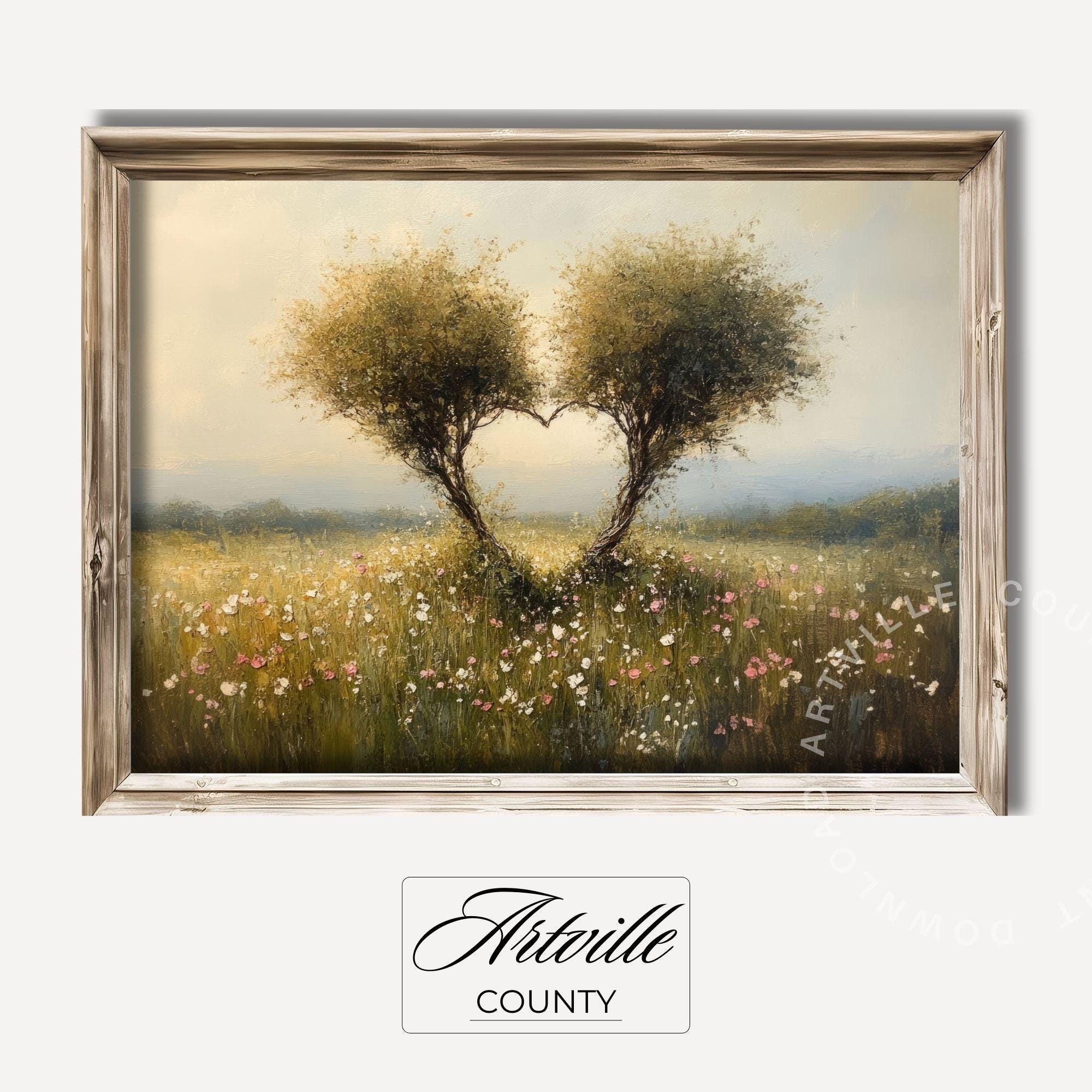 Heart Shape Trees Wall Art Printable Spring Landscape Painting ...
