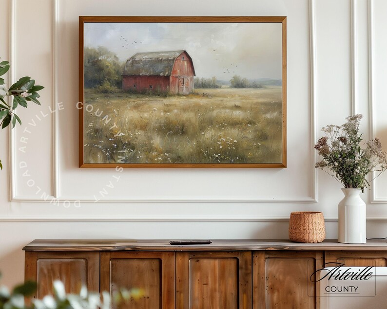 Printable Countryside Barn Painting, Vintage Cottagecore Print ...